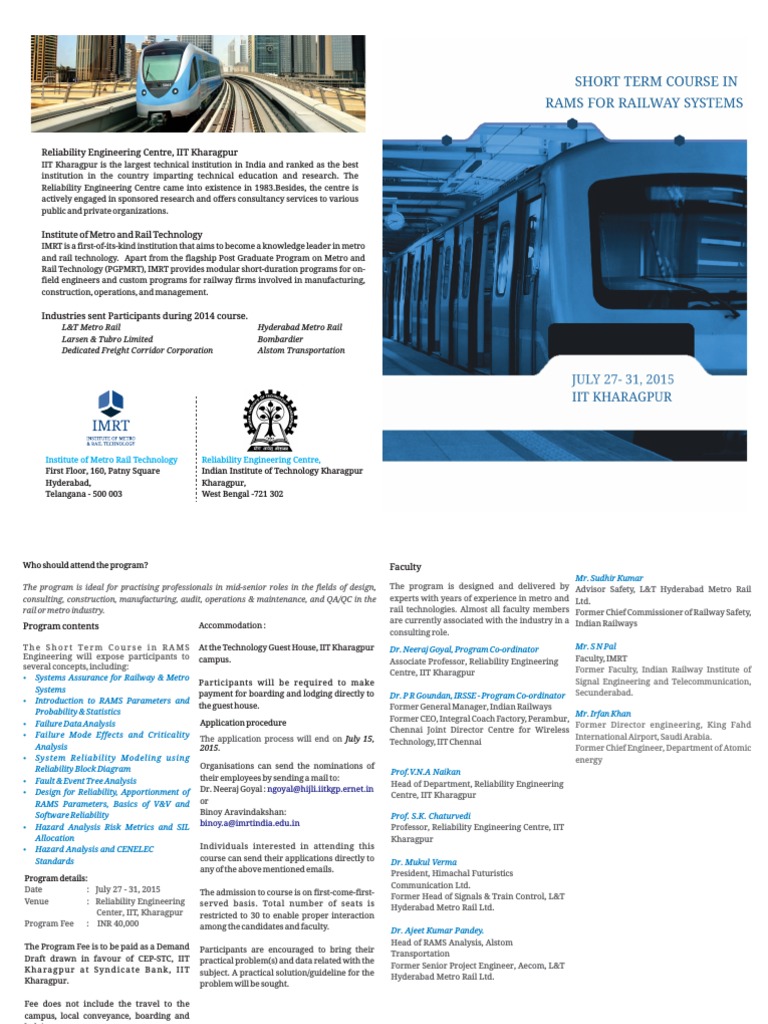 Short Term Program in RAMS For Railway Systems | PDF | Reliability ...