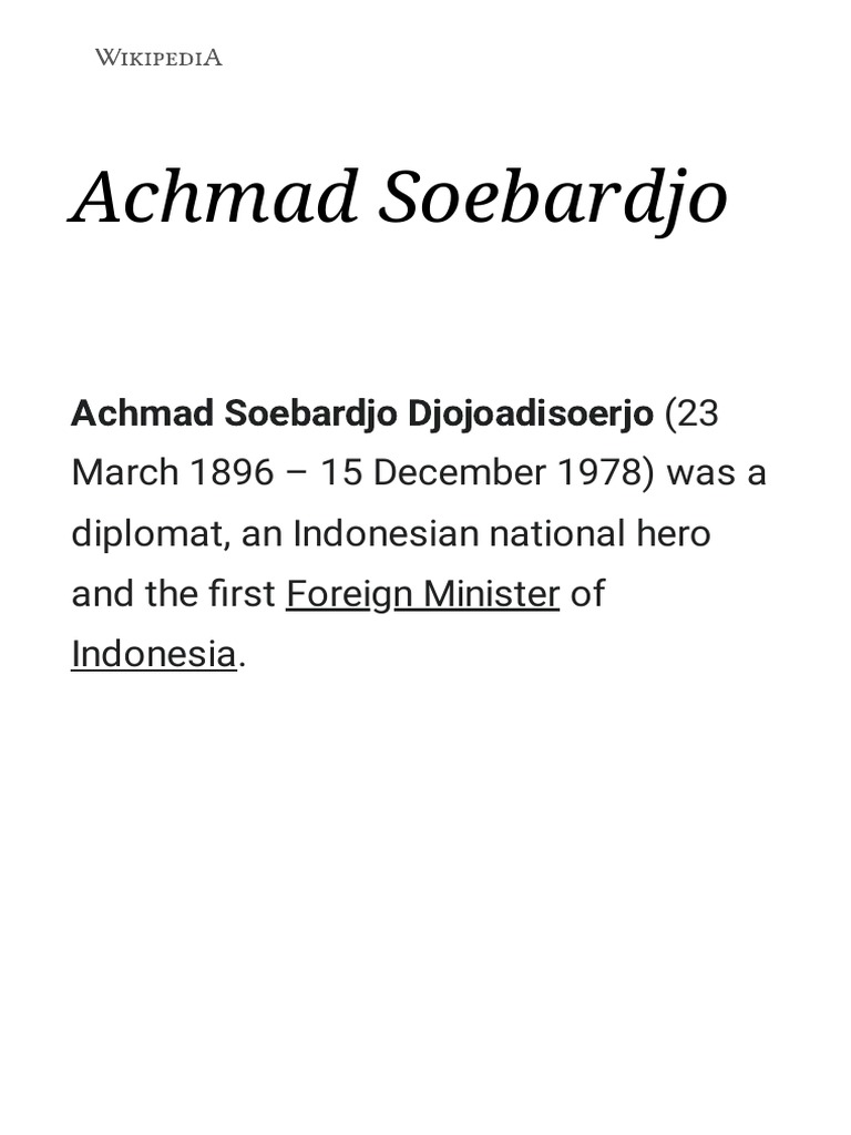 Achmad Soebardjo - Wikipedia PDF | PDF