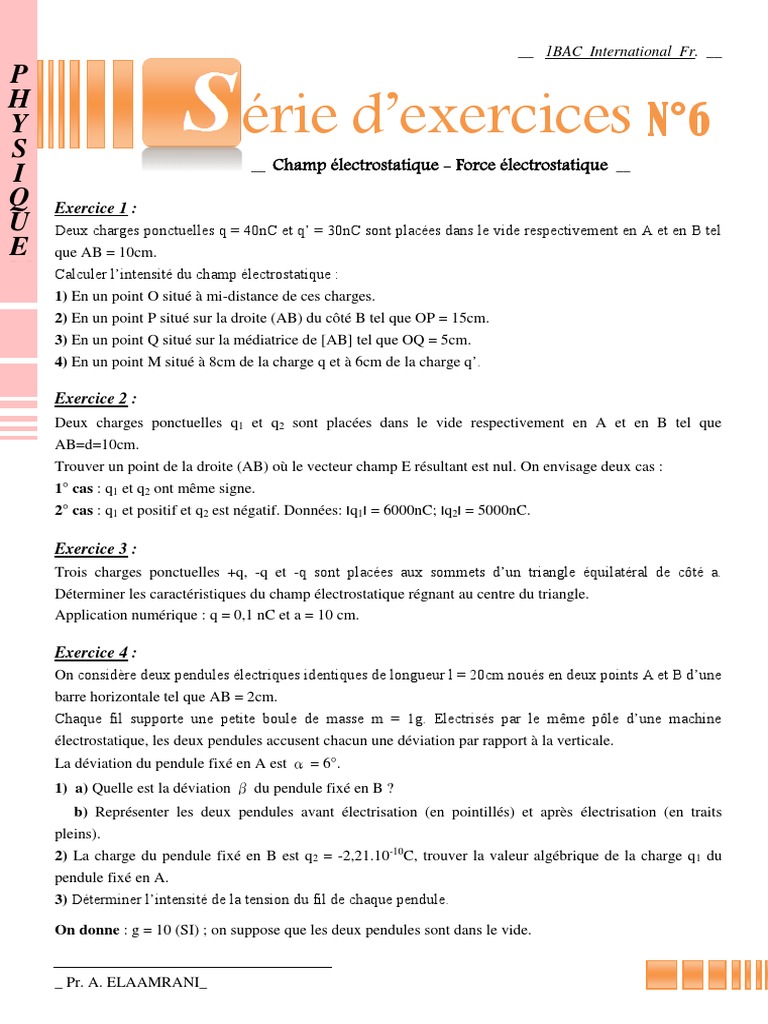 Exercices sur le Champ Électrostatique | PDF | Pendule (physique ...