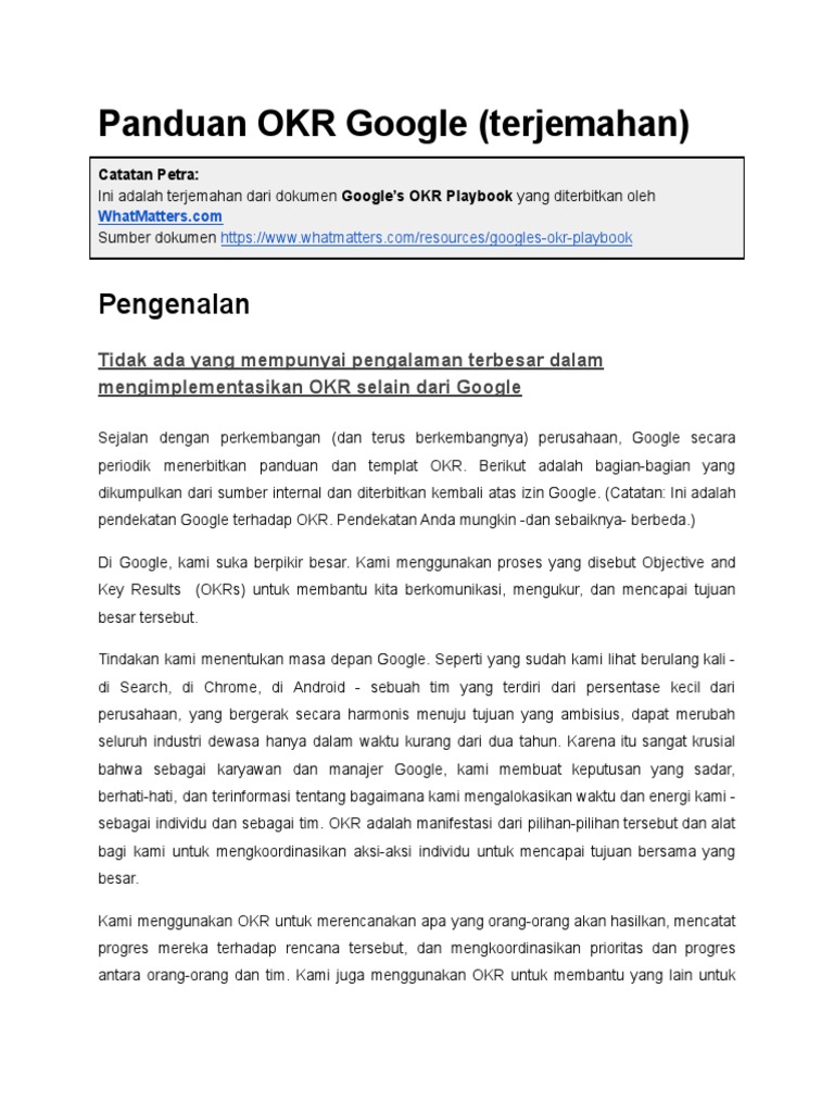 Panduan OKR Google: Strategi dan Jebakan | PDF