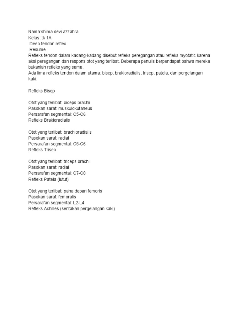 Shima Devi Azzahra Deep Tendon Reflex | PDF