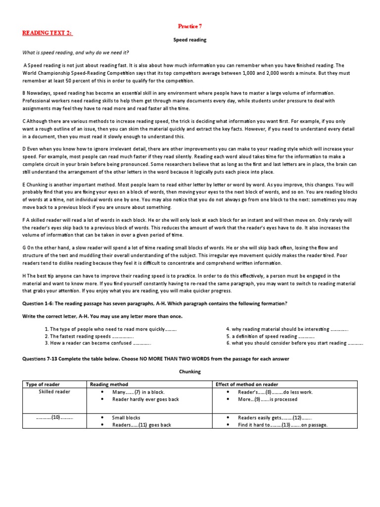 Practice 7 | PDF | Speed Reading | Learning