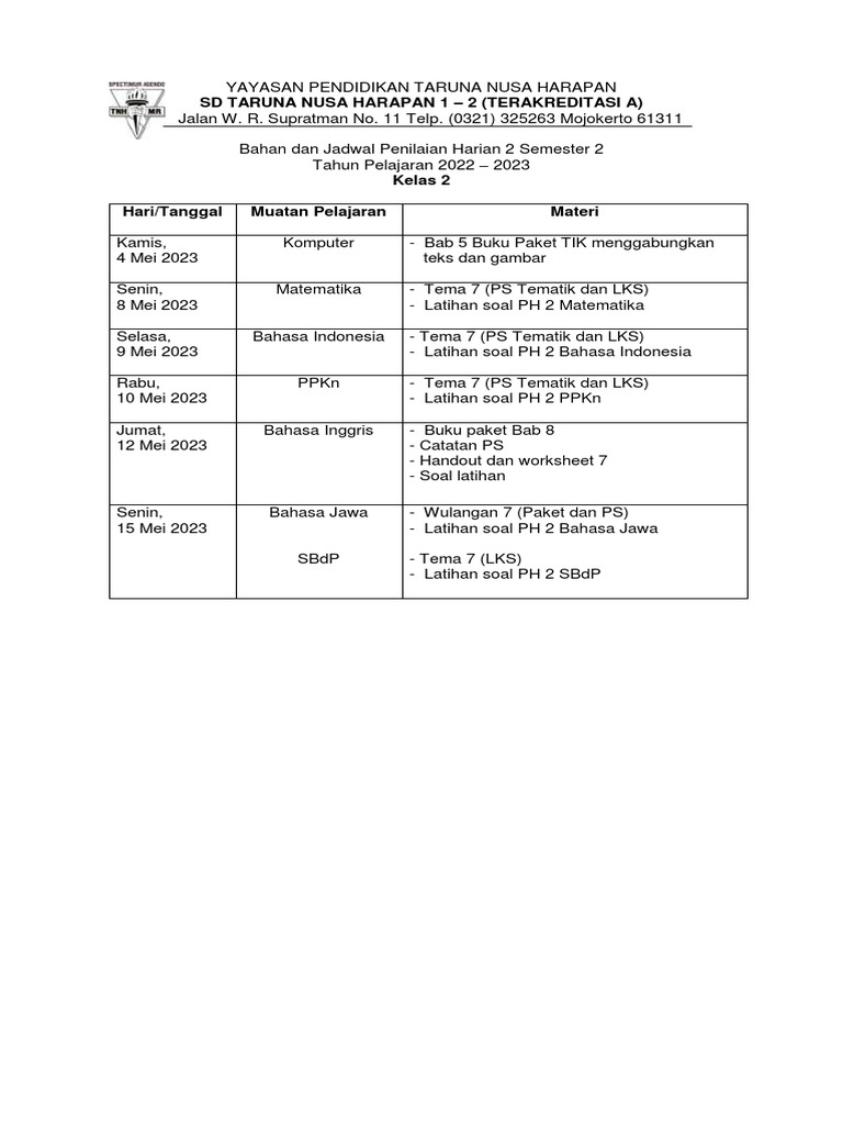Bahan dan Jadwal PH 2 Semester 2 TP 2022-2023 | PDF