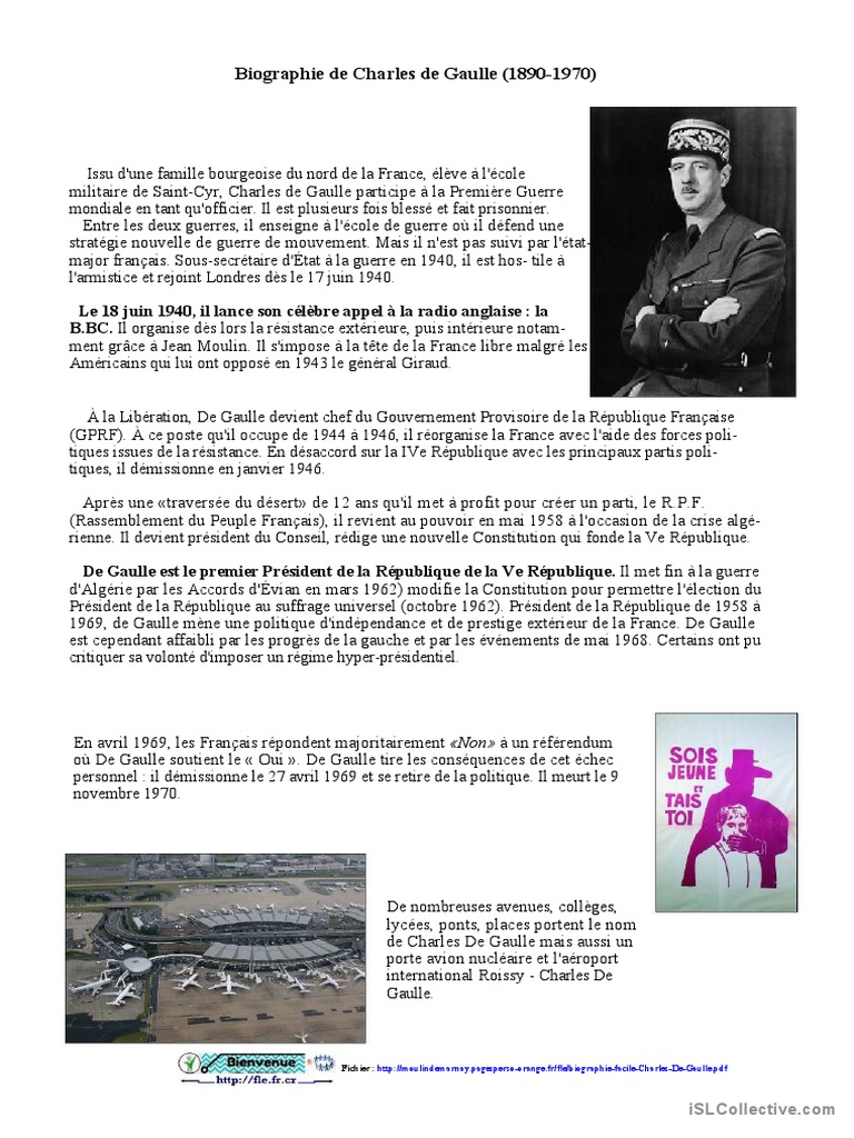 Biographie de Charles de Gaulle (1890-1970) | PDF | Charles de Gaulle ...