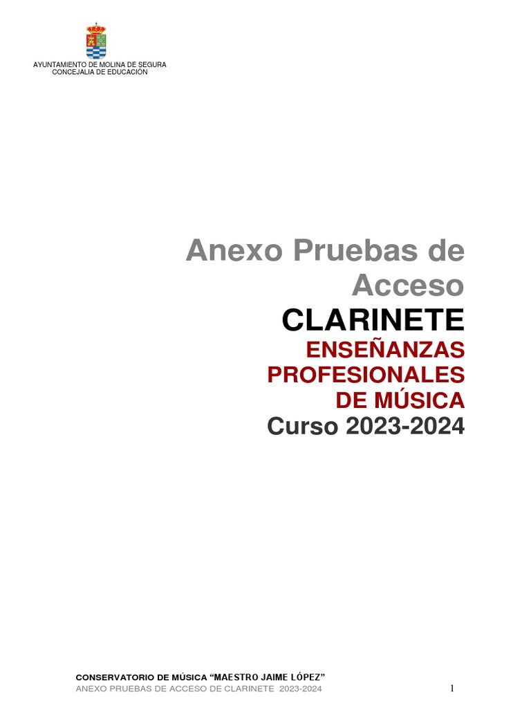 Anexo Pruebas de Acceso Clarinete 2023-2024 | PDF | Ritmo | Instrumentos musicales