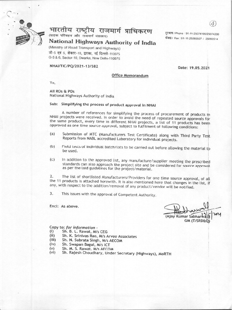 NHAI Circular For Bearings & Expansion Joints - 20210519 | PDF