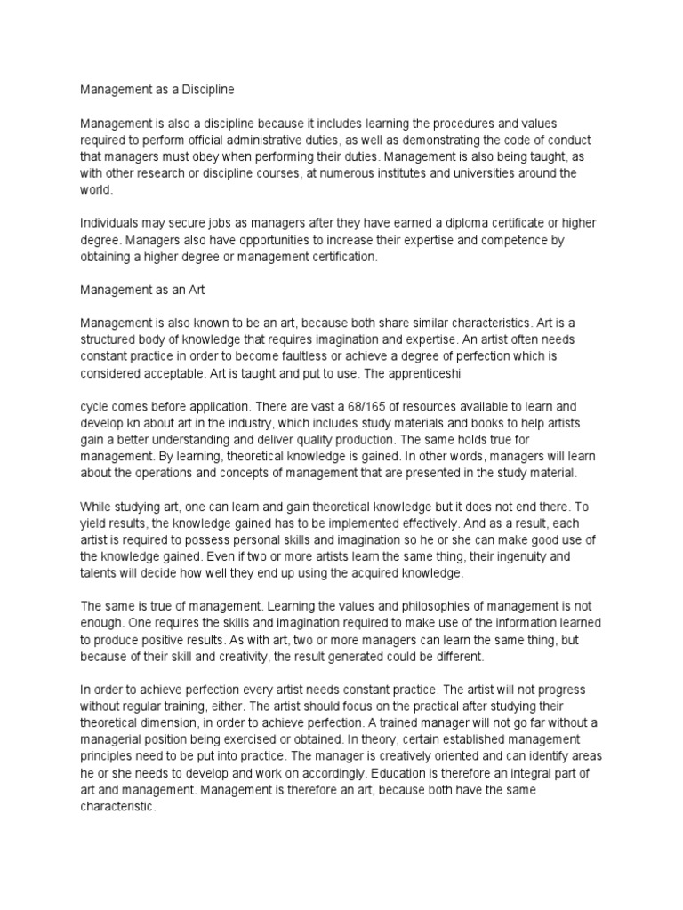 Management As A Discipline | PDF