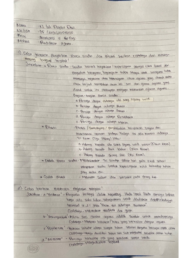 05 - Ni Luh Puspita Dewi - Uts Agama PDF | PDF