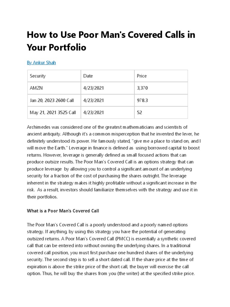 How To Use Poor Man's Covered Calls in Your Portfolio | PDF | Option ...