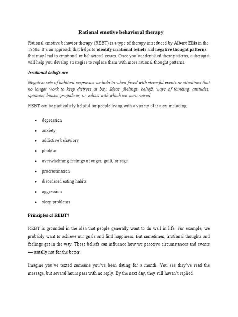 REBT | PDF | Rational Emotive Behavior Therapy | Cognitive Behavioral ...