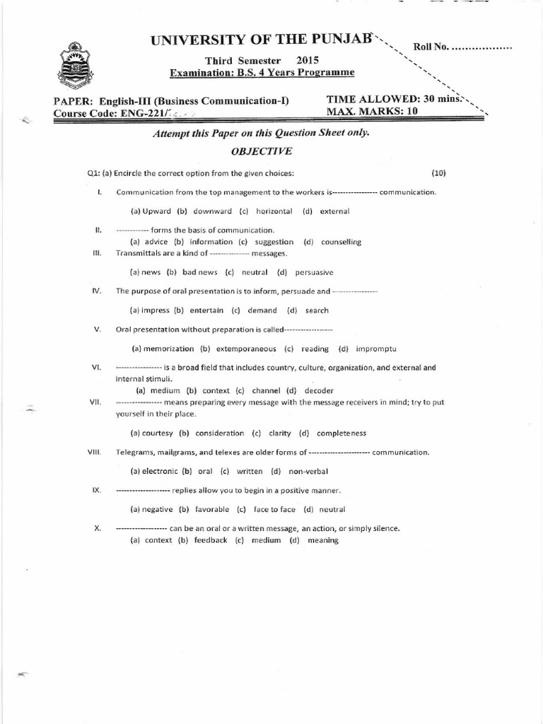 ENG-221 Past Papers | PDF | Communication | Linguistics