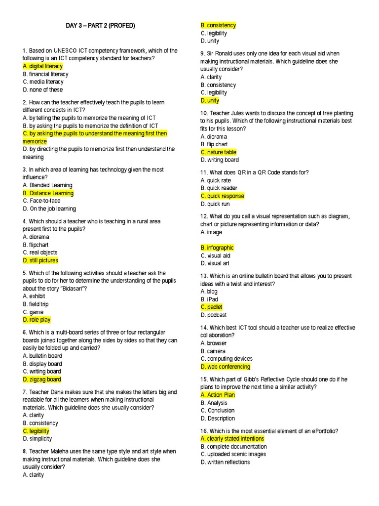 Day 3 - ProfEd (150) Answer Key | PDF | Educational Technology | Learning