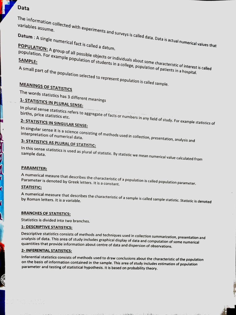 Elementary Stats Notes - 1 | PDF