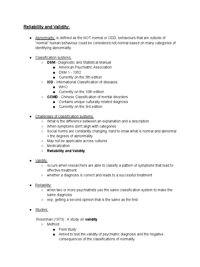 Reliability and Validity | PDF | Diagnostic And Statistical Manual Of ...