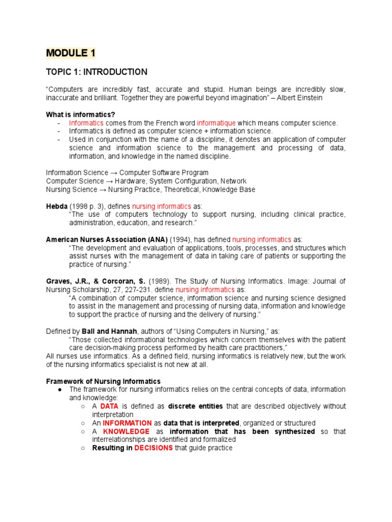 NCM - 110 Nursing Informatics Modules PDF | PDF | Health Informatics | Electronic Health Record