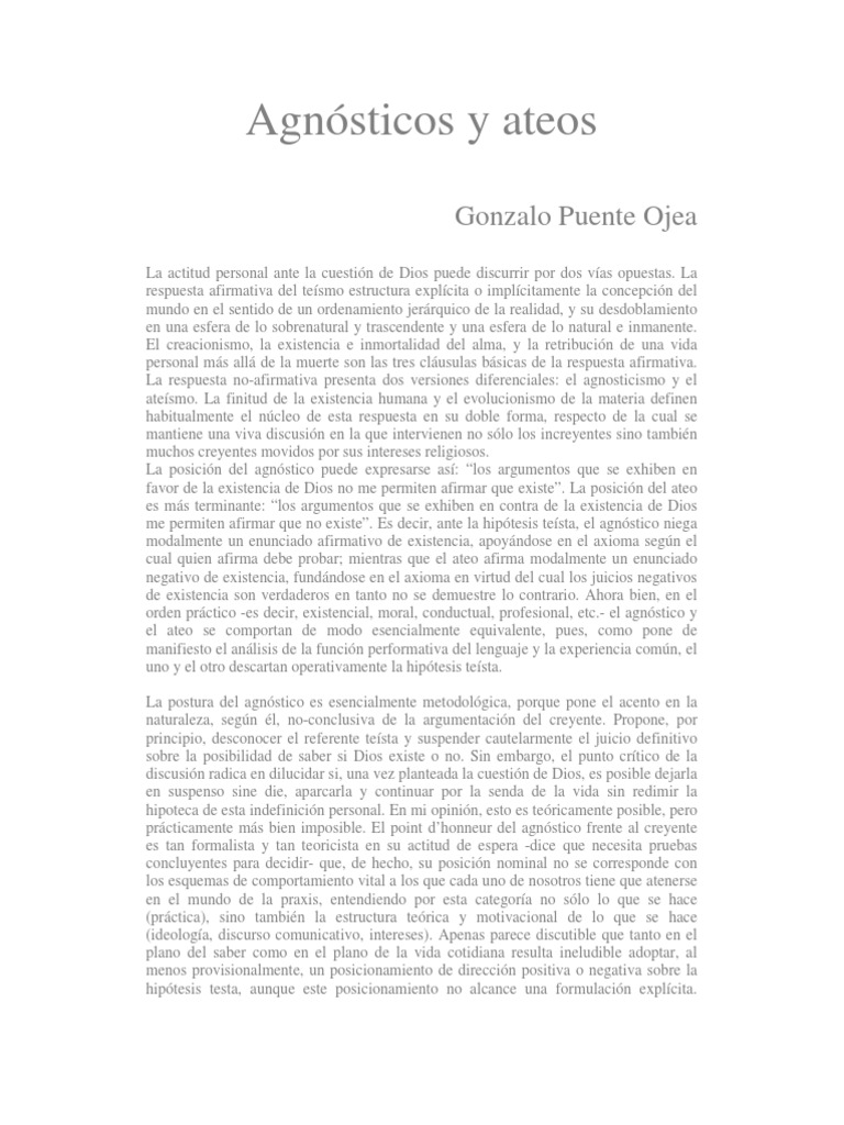 Gonzalo Puente Ojea - Agn Sticos y Ateos | PDF | Ateísmo | Agnosticismo