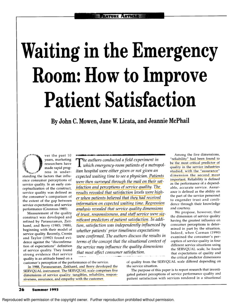Waiting in The Emergency Room: How To Improve Patient Satisfaction ...