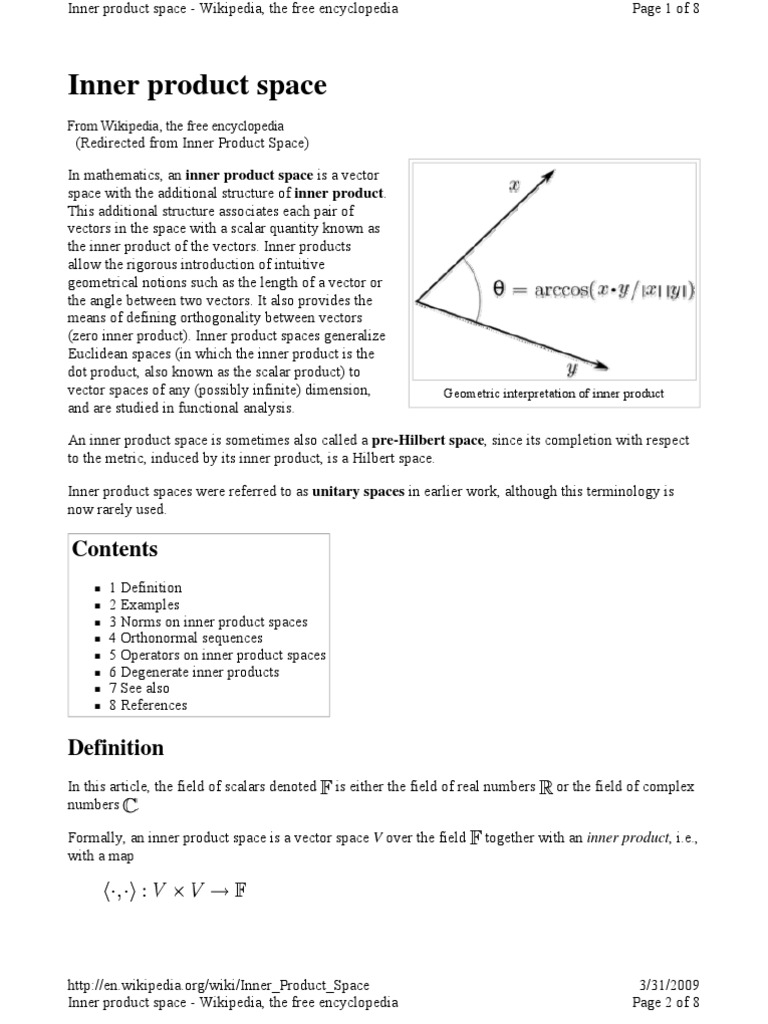 Inner Product Space | PDF | Hilbert Space | Vector Space