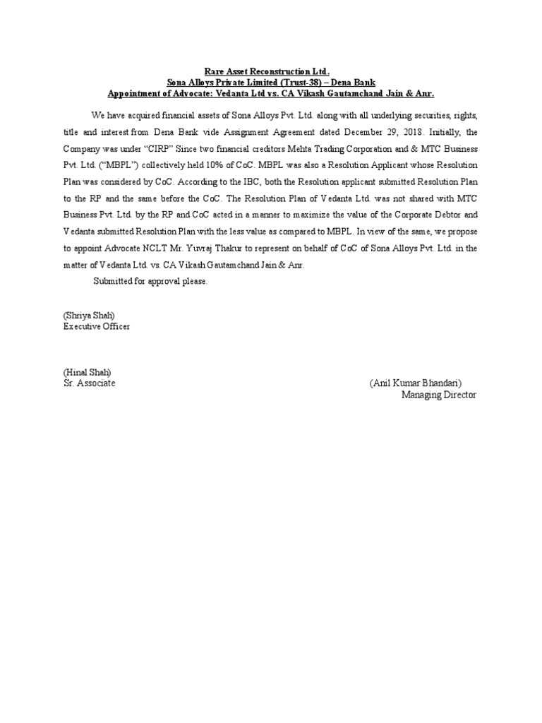 Legal Strategy for Sona Alloys | PDF | Finance & Money Management | Law