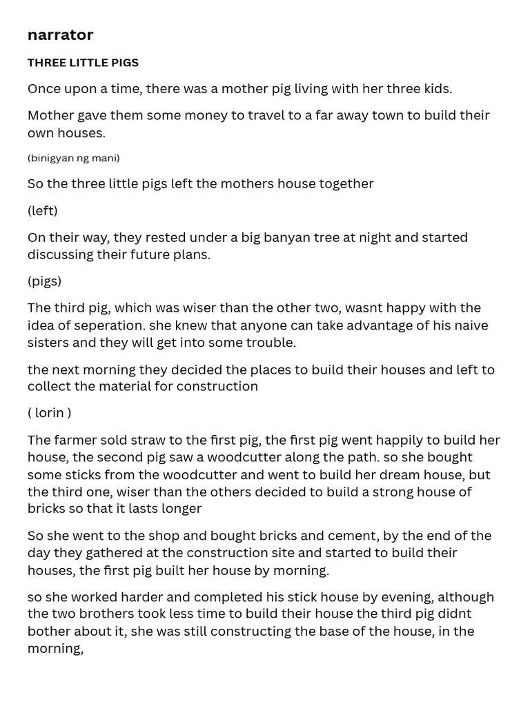 Three Little Pigs Story | PDF