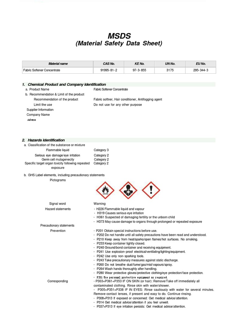 MSDS: Fabric Softener Concentrate | PDF | Firefighting | Physical Sciences