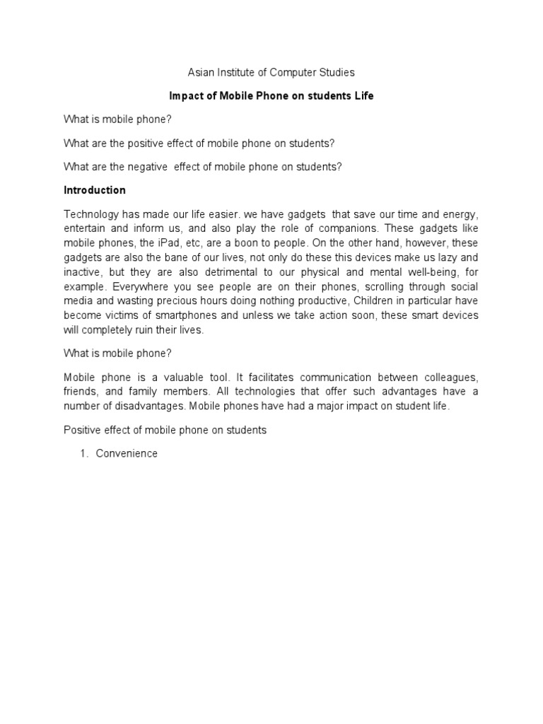 Mobile Phones: Effects on Student Life | PDF | Social Science | Wellness