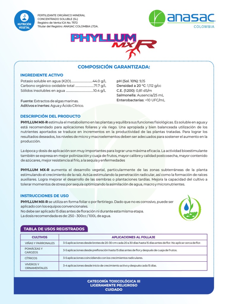 F. Técnica Phyllum MX R PDF | PDF | Agua | Fertilizante