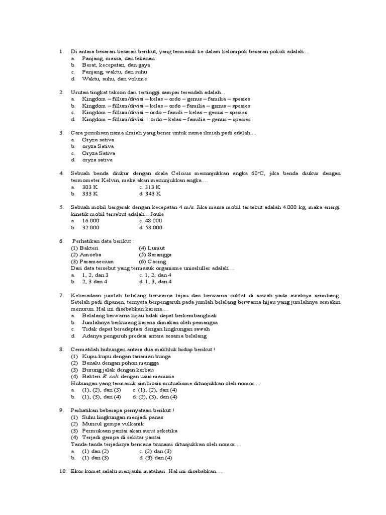 Soal Us Ipa 2021 | PDF
