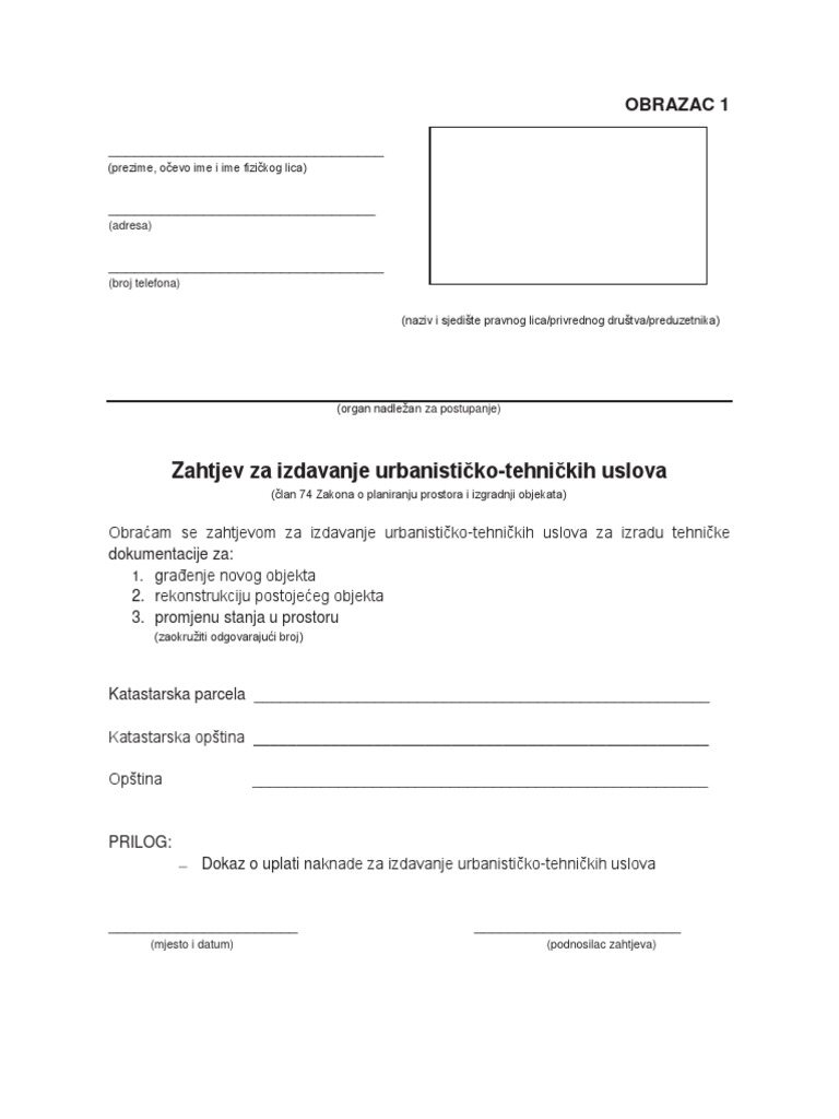 Pravilnik o Obrascima Zahtjeva Prijava I Izjava U Postupku Izgradnje ...