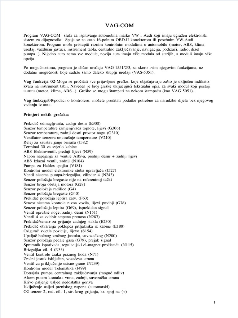 Vag Com Uputstvo Za Koriscenje Programa | PDF