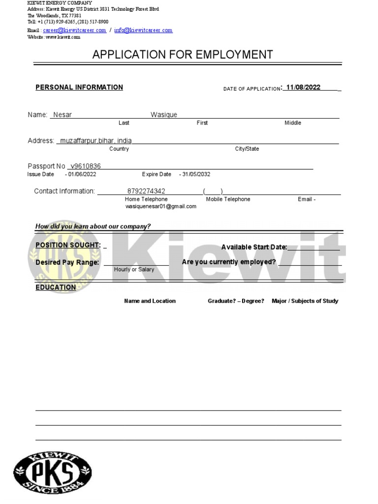Kiewit%20Energy%20Company%20Application%20Form | PDF