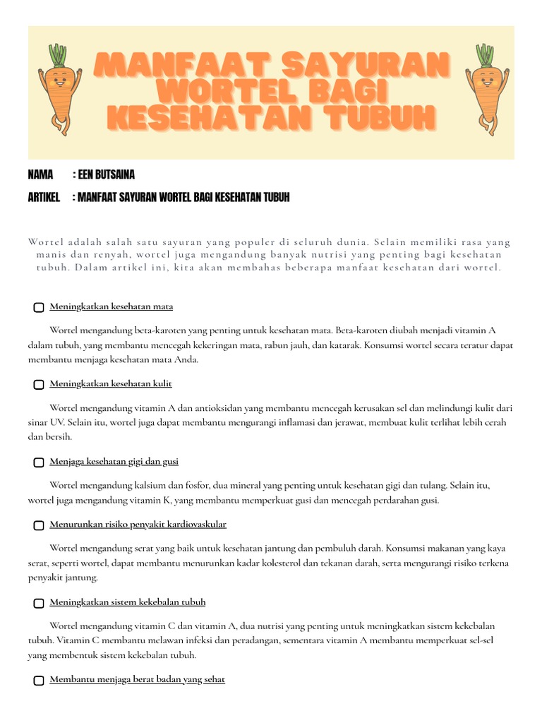 Artikel Manfaat Wortel Bagi Kesehatan Tubuh | PDF