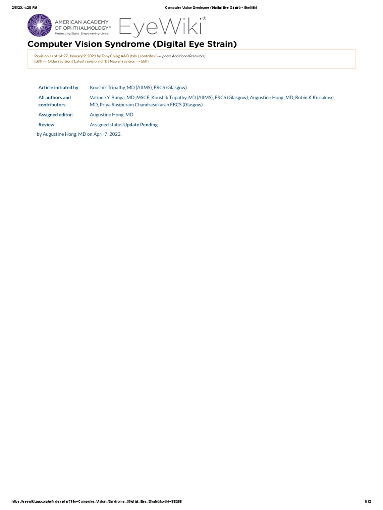 Computer Vision Syndrome (Digital Eye Strain) - EyeWiki | PDF | Human ...