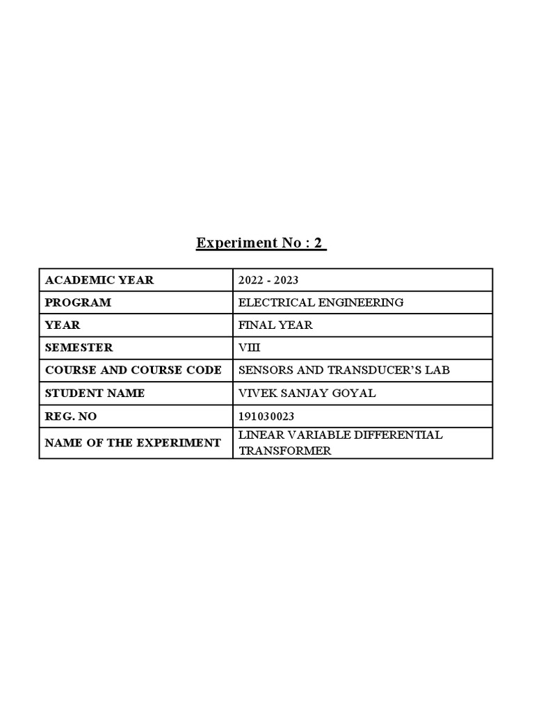 Experiment No 2 - LVDT | PDF | Science & Mathematics | Technology & Engineering