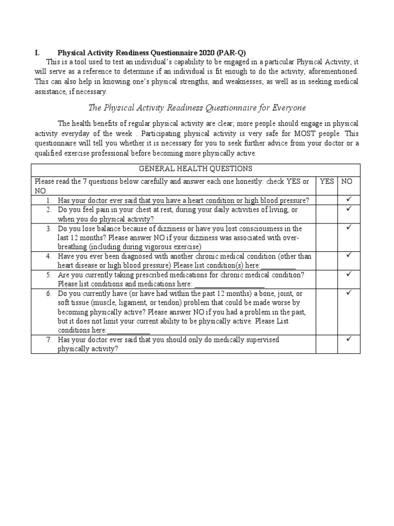 Kysser Villaruz - Physical Activity Readiness Questionnaire | PDF ...