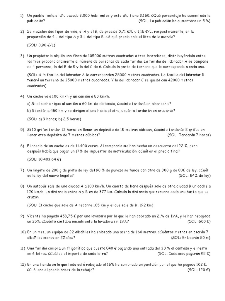 EJERCICIOS MATES 3º ESO (Problemas Aritméticos) | PDF