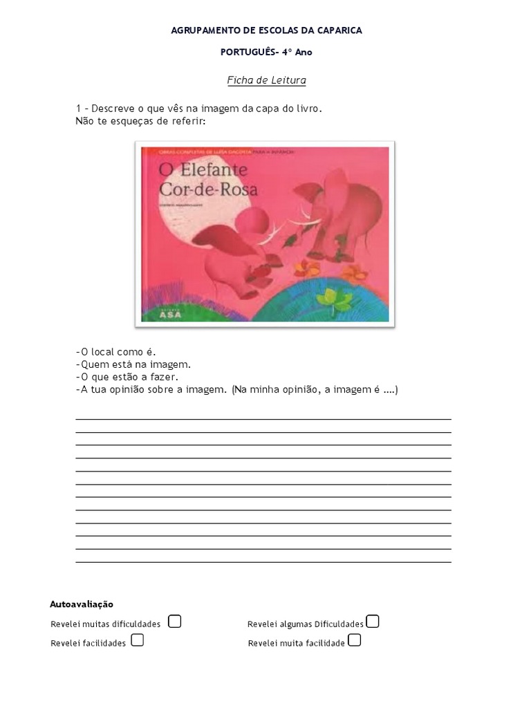 FICHA O Elefante Cor de Rosa PDF | PDF