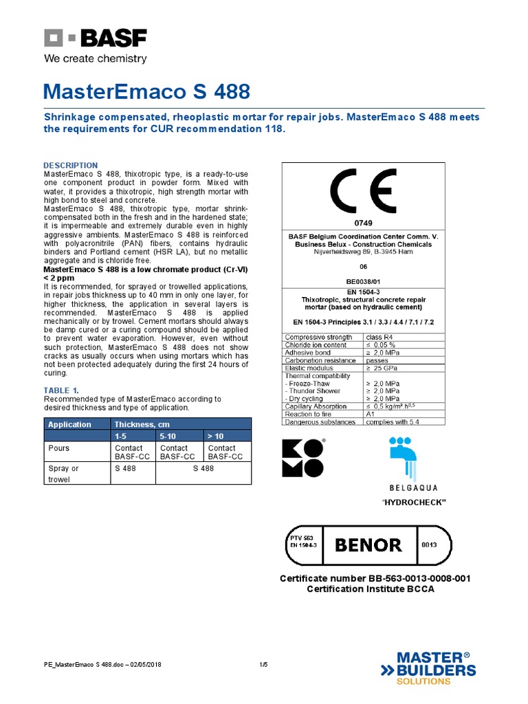 TF MasterEmaco S488 PDF | Download Free PDF | Concrete | Mortar (Masonry)