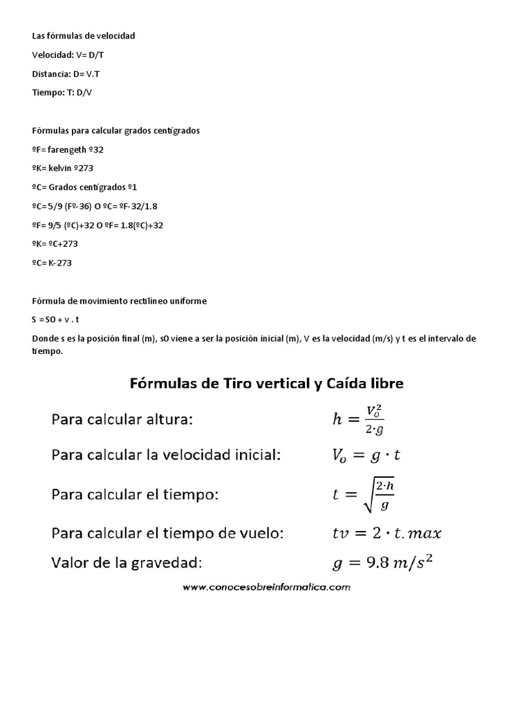 Fórmulas de Velocidad y Temperatura | PDF | Métodos y materiales de ...