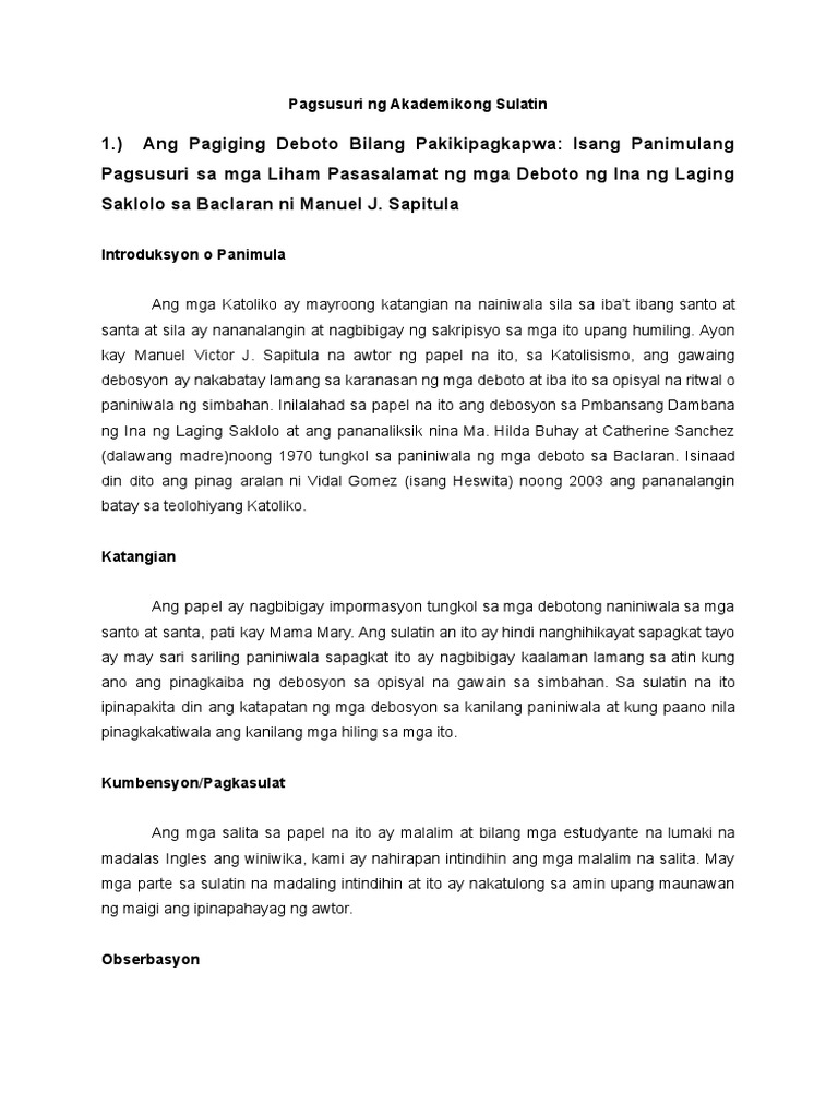 Pagsusuri NG Akademikong Sulatin PDF | PDF
