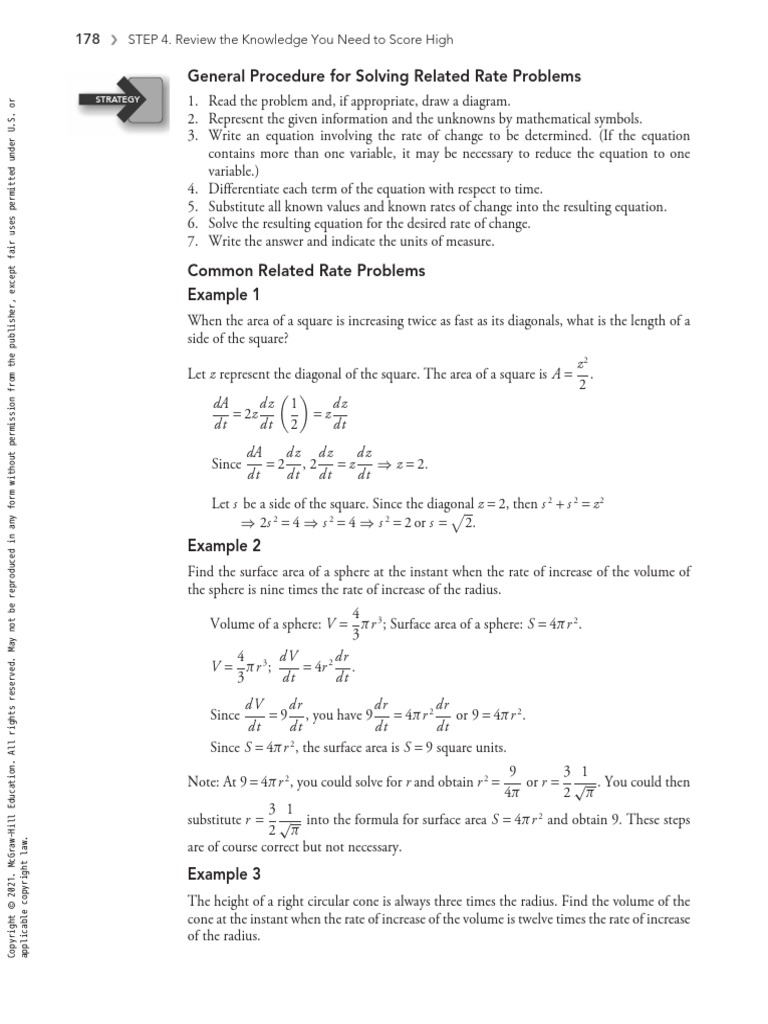 178-187 (20) General Procedure For Solving Related Rate Problems | PDF | Derivative | Equations