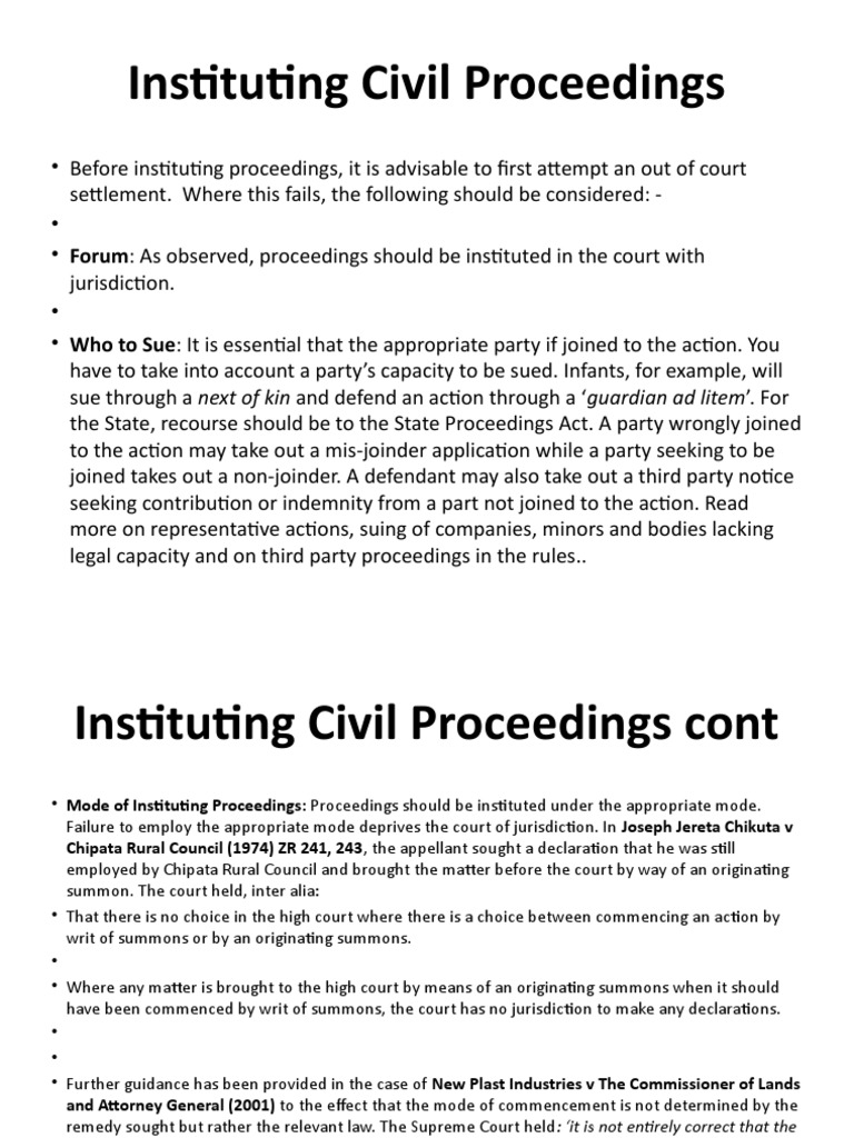 Instituting of Civil Proceedings | PDF | Summons | Justice