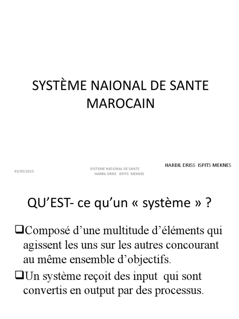 SYSTEME NATIONAL DE SANTE RESUME 27 OCT2021.ppsx | PDF