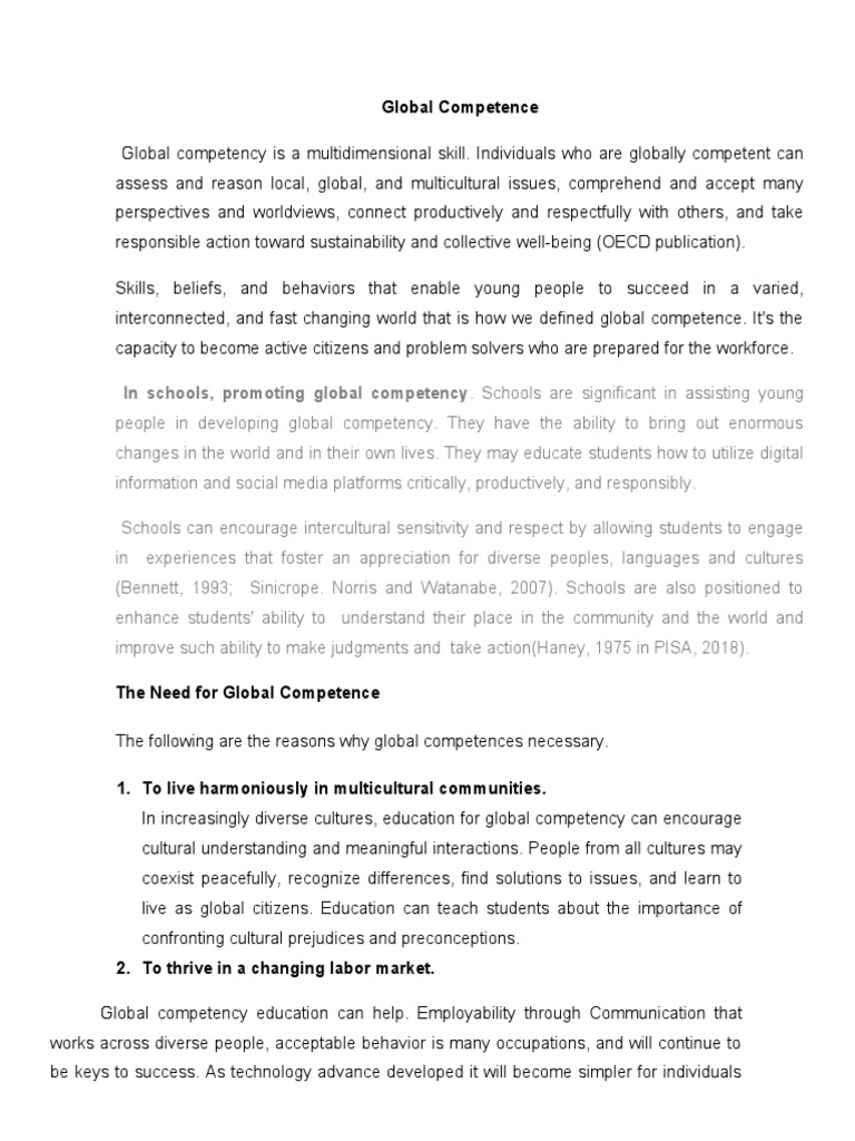 Global Competence: Dimensions & Education | PDF | Sustainability ...