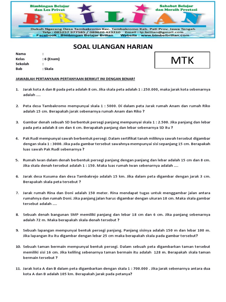 Soal Matematika Kelas 6 SD Bab Skala Dilengkapi Kunci Jawaban PDF | PDF | Metode & Bahan Ajar
