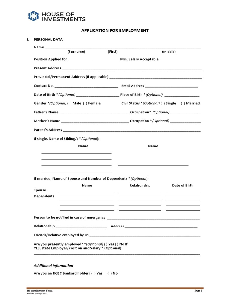 HI Application Form (Editable) | PDF