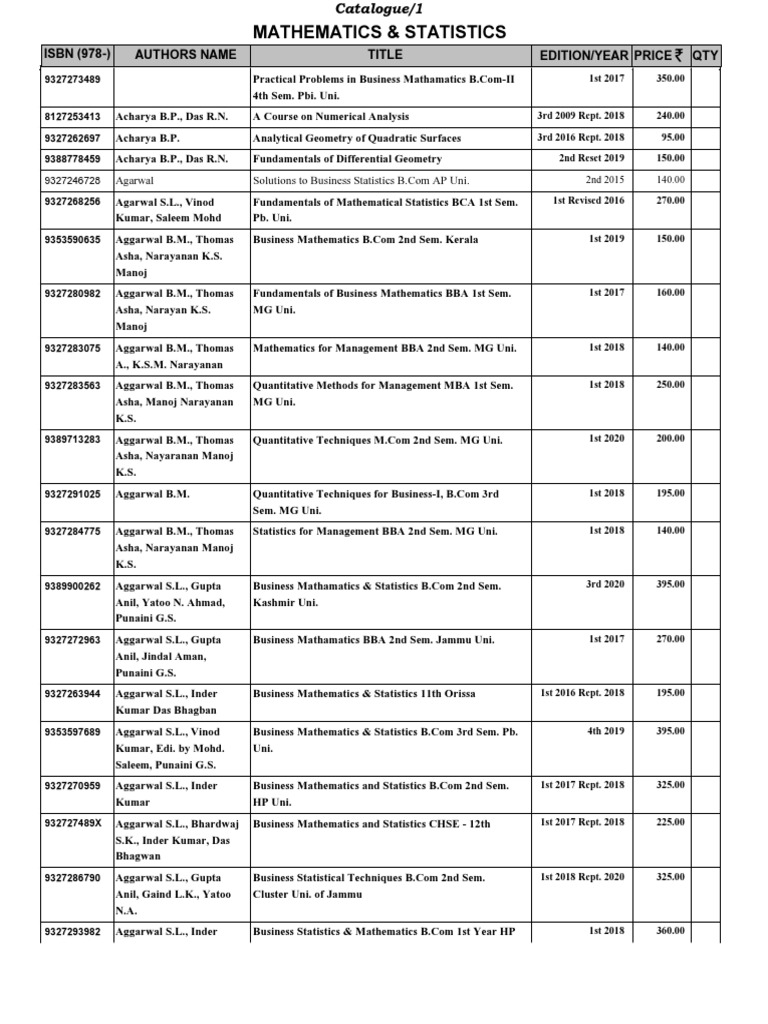 Mathematics & Statistics Catalogue | PDF | Mathematical Analysis | Equations