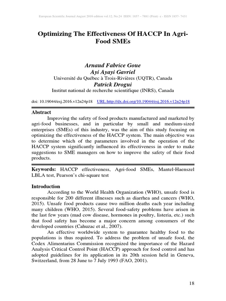 Goue, 2016 | PDF | Food Safety | Hazard Analysis And Critical Control Points