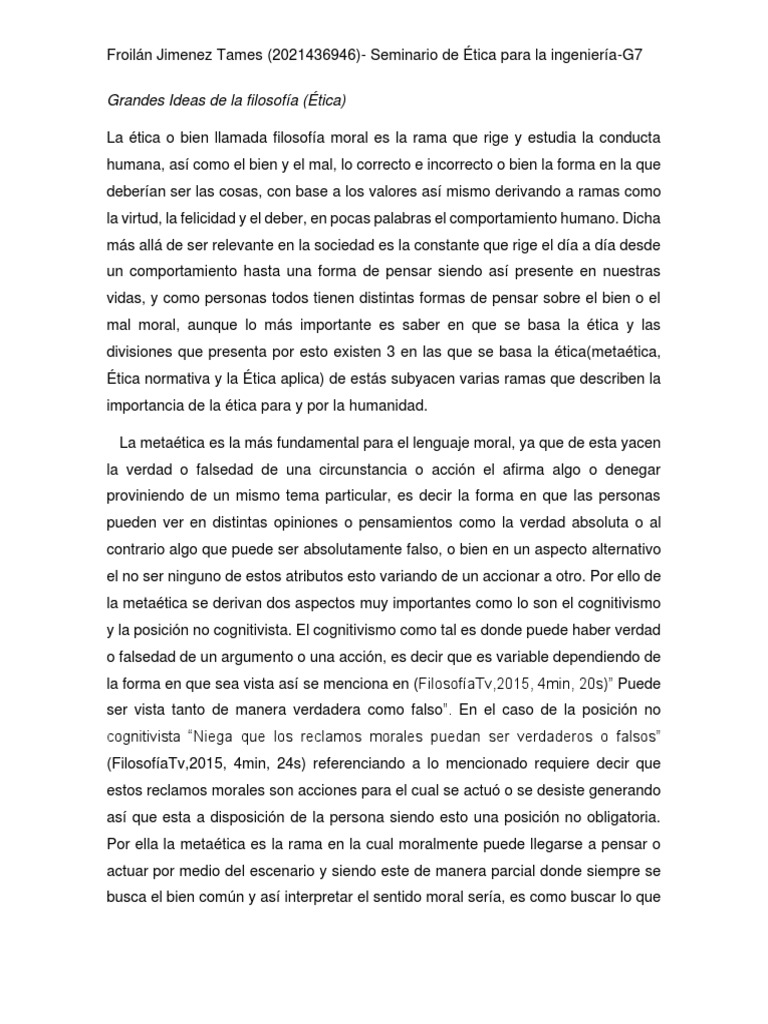 Grandes Ideas de La Filosofía, Ética - Froilan Jimenez | PDF ...