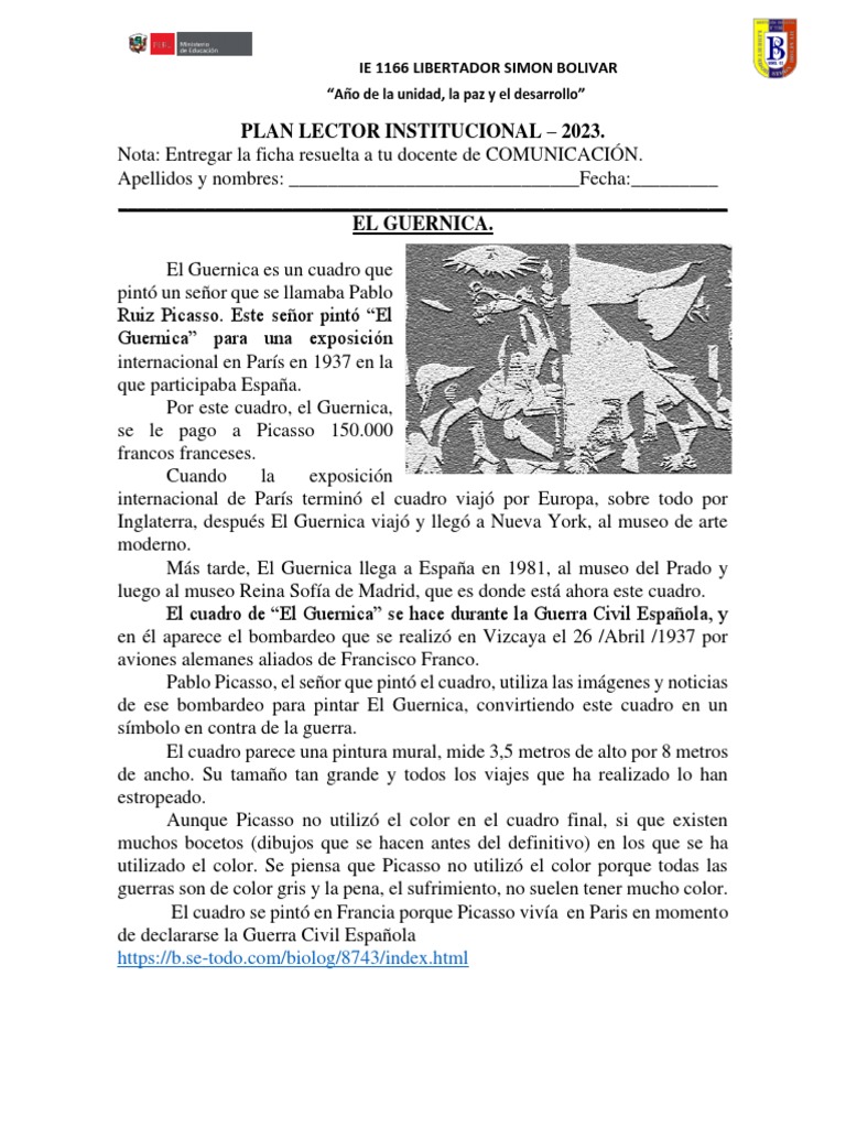 Plan Lector Lectura El Guernica Ccesa007 | PDF | Pablo Picasso | Pinturas